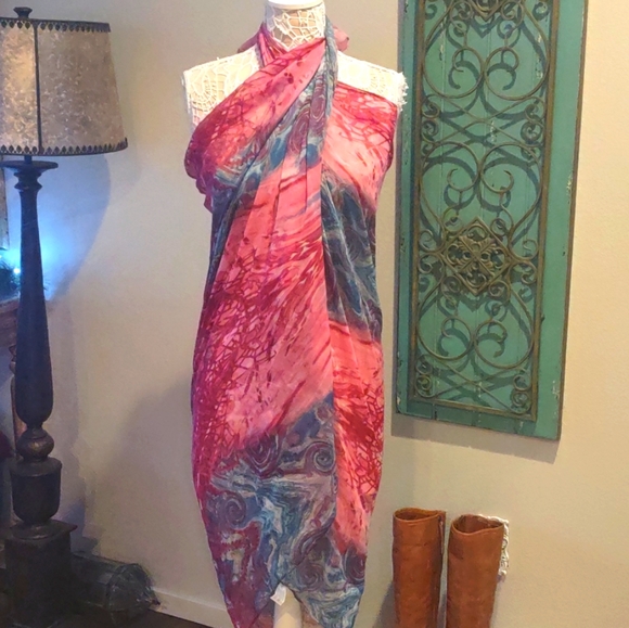 Vintage | Accessories | Vintage Large Pink Blue Scarf Dupatta Stole ...